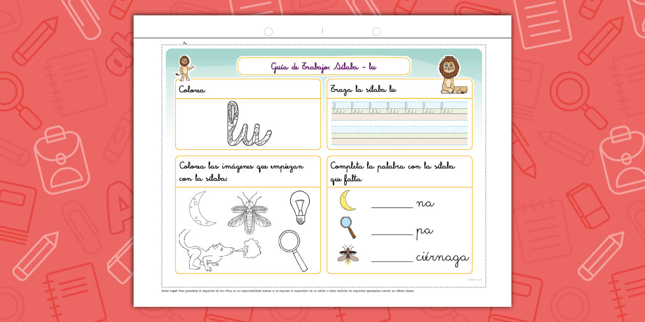 Guía de Trabajo: Sílaba - lu (teacher made) - Twinkl