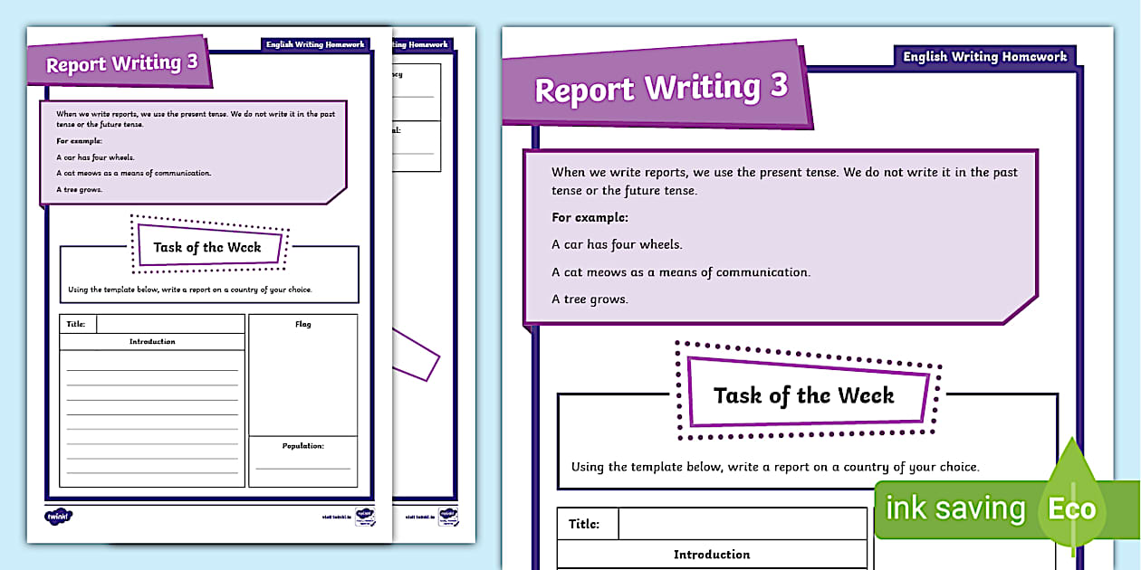 English Writing Homework Report 3 3rd/4th Class - Twinkl