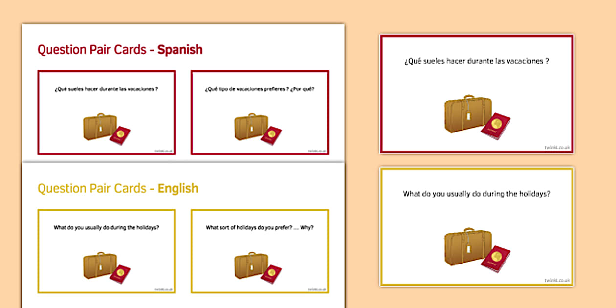 General Conversation Travel & Tourism Question Pair Cards Spanish