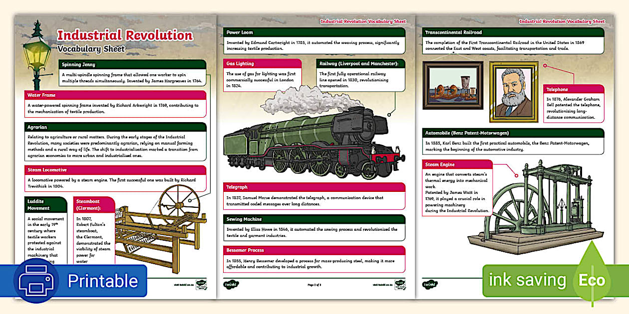 Industrial Revolution Vocabulary Sheet (teacher made)