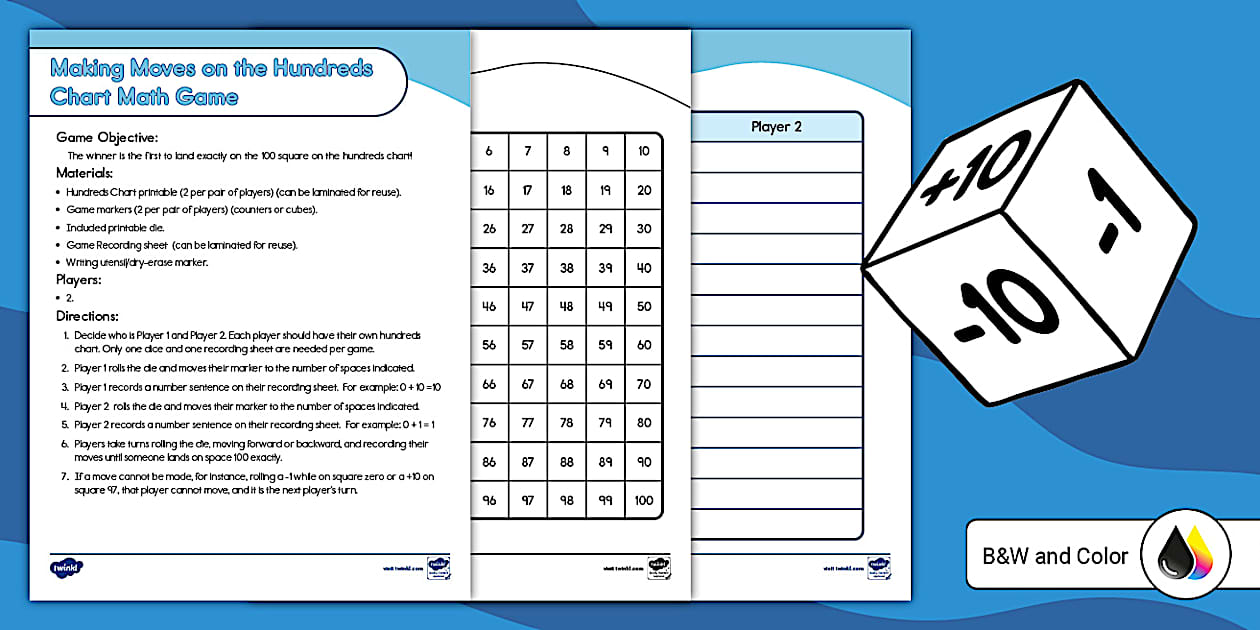 Making Moves on the Hundreds Chart Math Game for K-2nd Grade