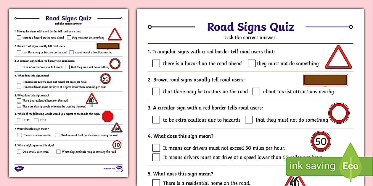 Road Signs Quiz (teacher made) - Twinkl