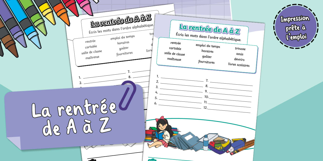 Activité de classement alphabétique : La rentrée - Twinkl