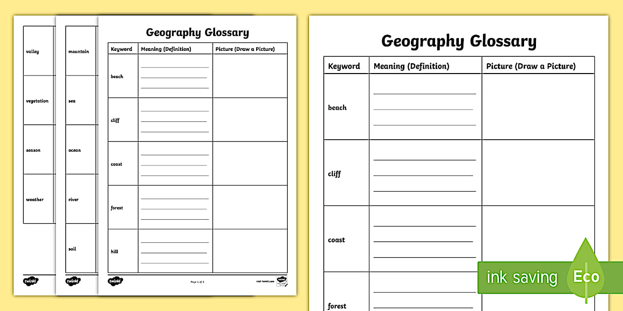 Editable Physical Geography KS1 Glossary Activity - Twinkl