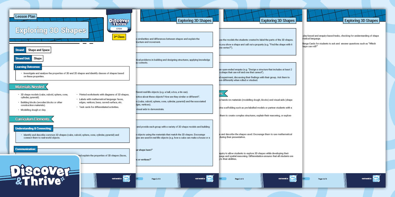 Exploring 3D Shapes Lesson Pack / 3rd Class (teacher made)