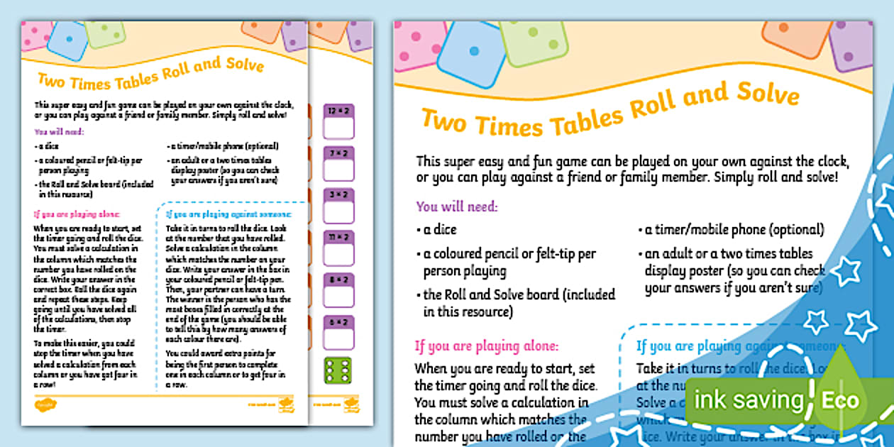 Two Times Tables Roll and Solve (teacher made) - Twinkl