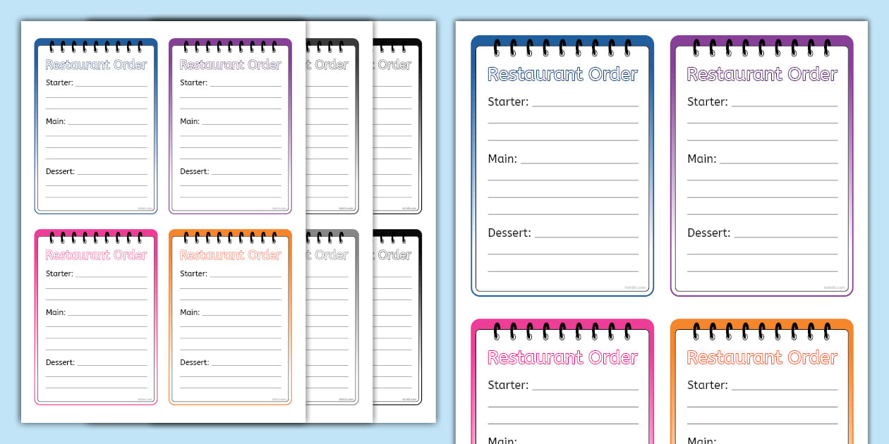 Restaurant Role-Play Order Notepad (teacher made) - Twinkl