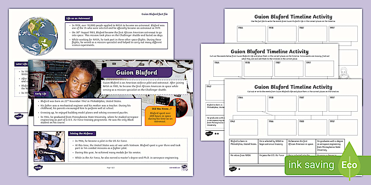 Guion Bluford Fact File and Timeline Activity Sheet - Twinkl