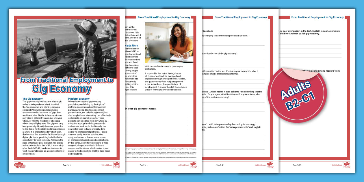 Twinkl ESL Reading Comprehension on Gig Economy [Adults, B2-C1]