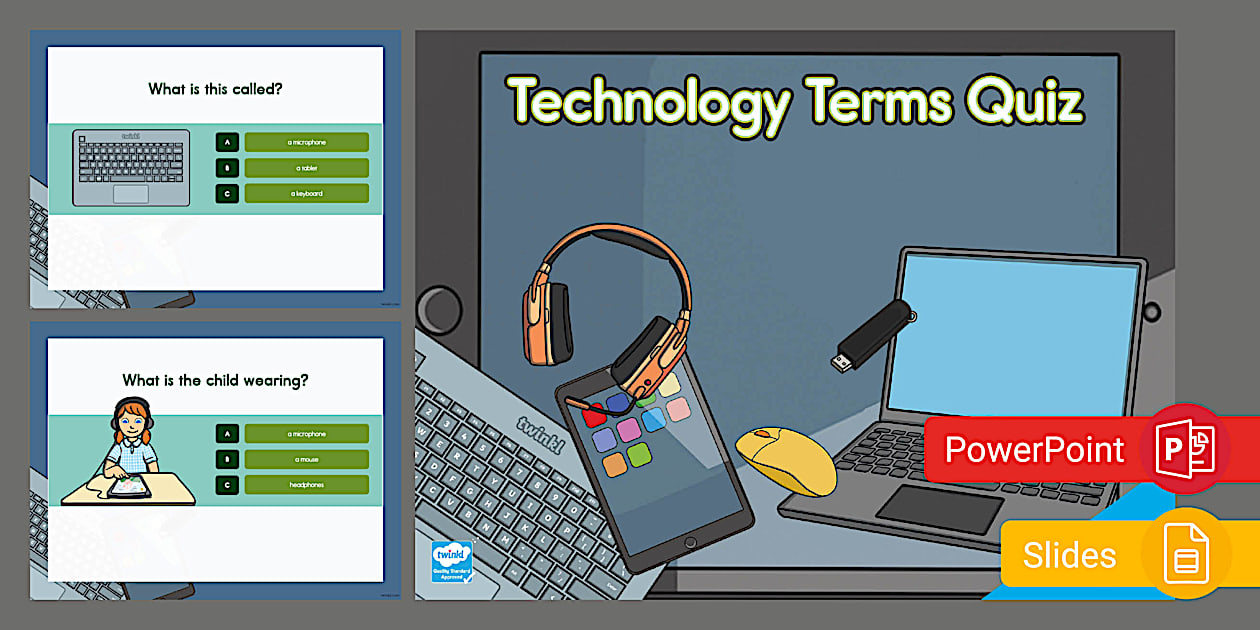 Technology Terms Quiz PowerPoint & Google Slides for K-2nd Grade