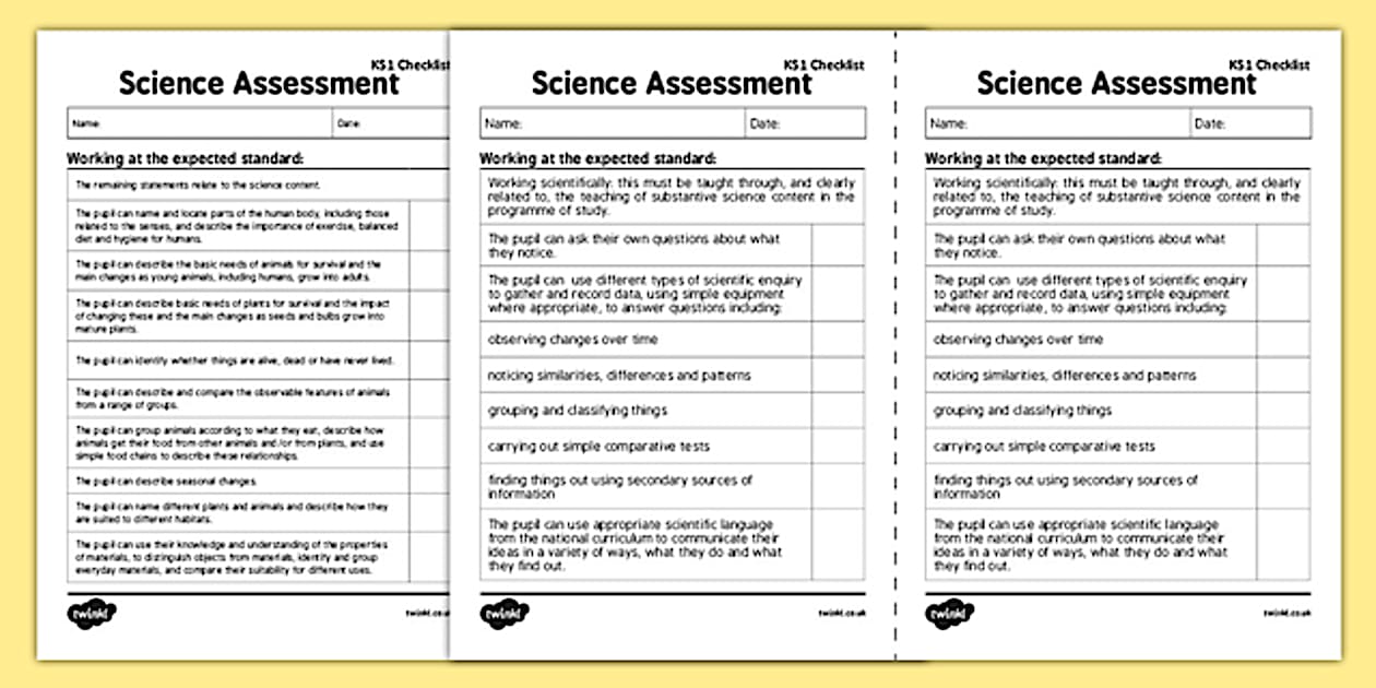 Editable KS1 Science Exemplification Checklist - Twinkl