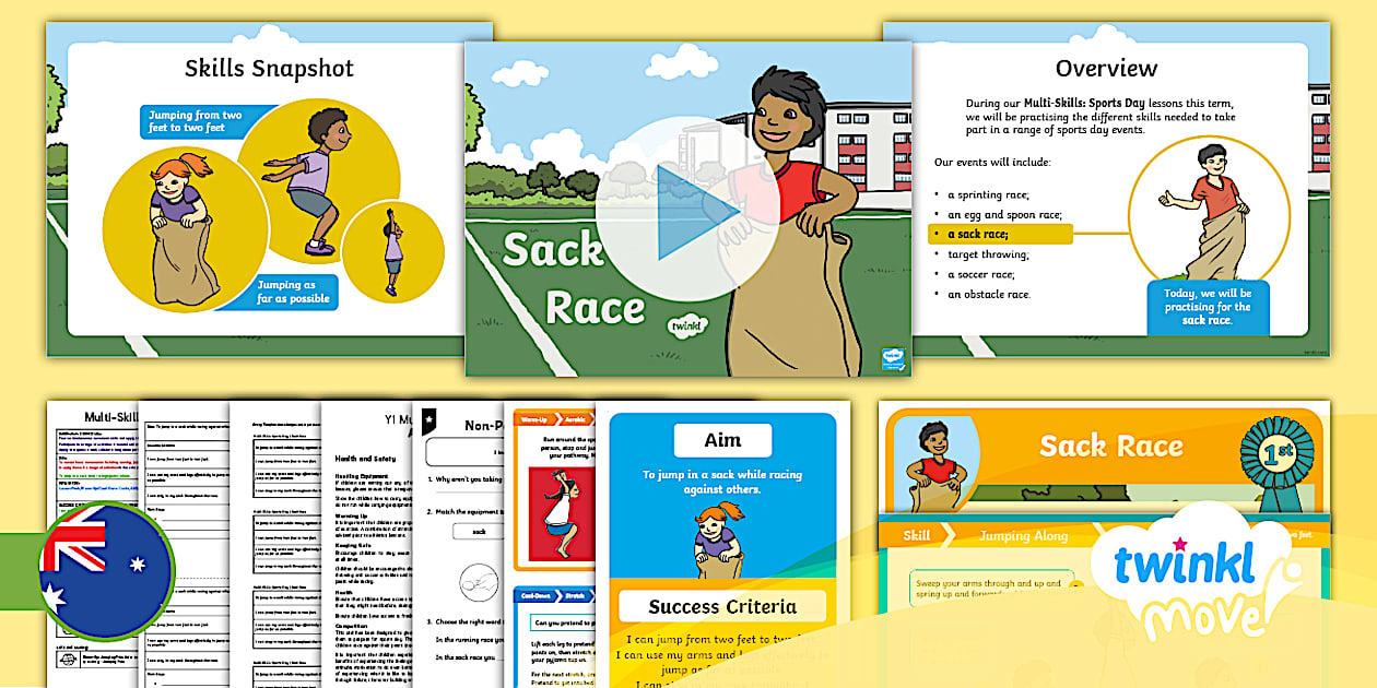 Move PE Year 1 Multi-Skills: Sports Day Lesson 3: Sack Race Lesson Pack