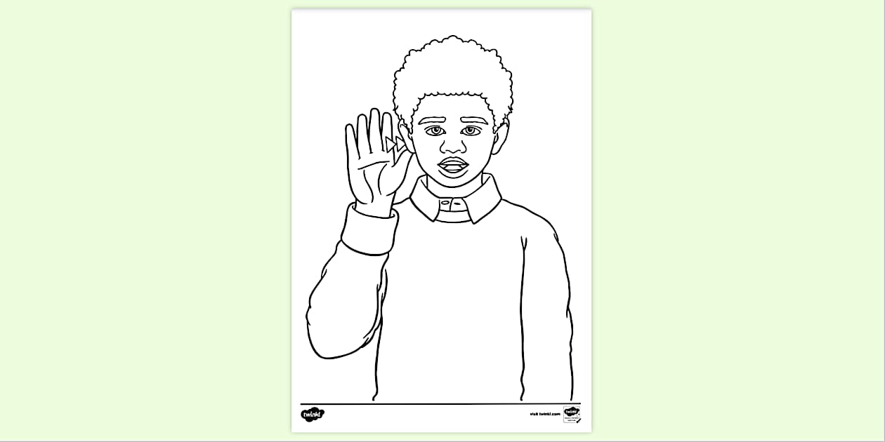 BSL Child Listen / Hear Colouring Sheet - Twinkl