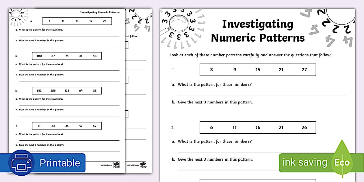 Grade 4 Numeric Patterns Activity Sheet (teacher made)