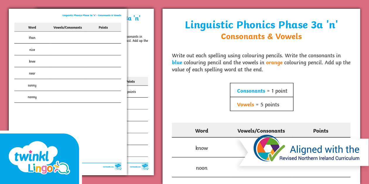 Linguistic Phonics Phase 3a 'n' - Consonants & Vowels