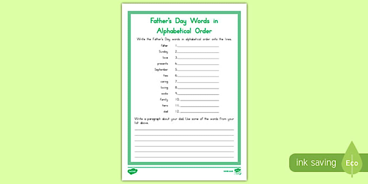 Father's Day Words in Alphabetical Order Worksheet / Worksheet, worksheet
