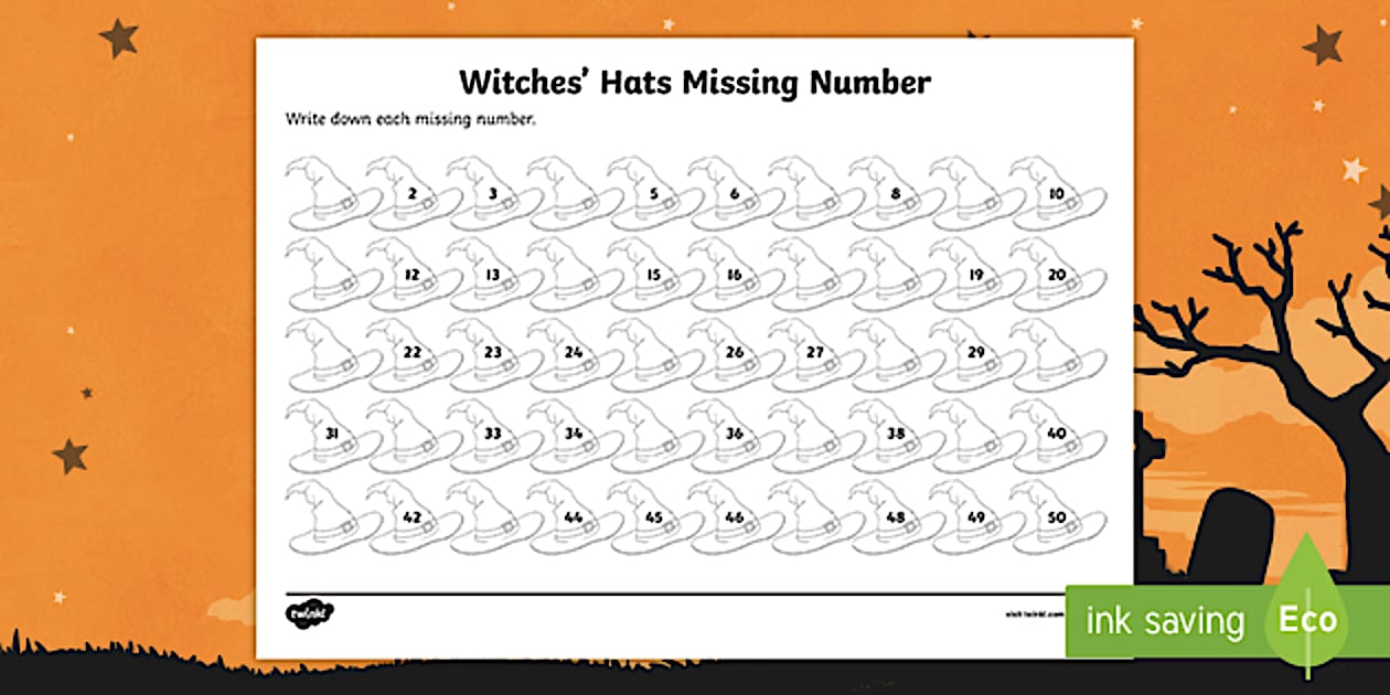 Witches' Hats Missing Number Worksheet (teacher made)