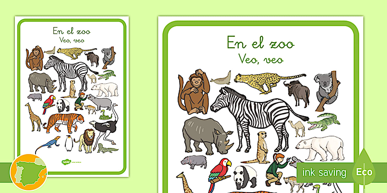 Ficha de actividad: En el zoo - Veo, veo - Twinkl
