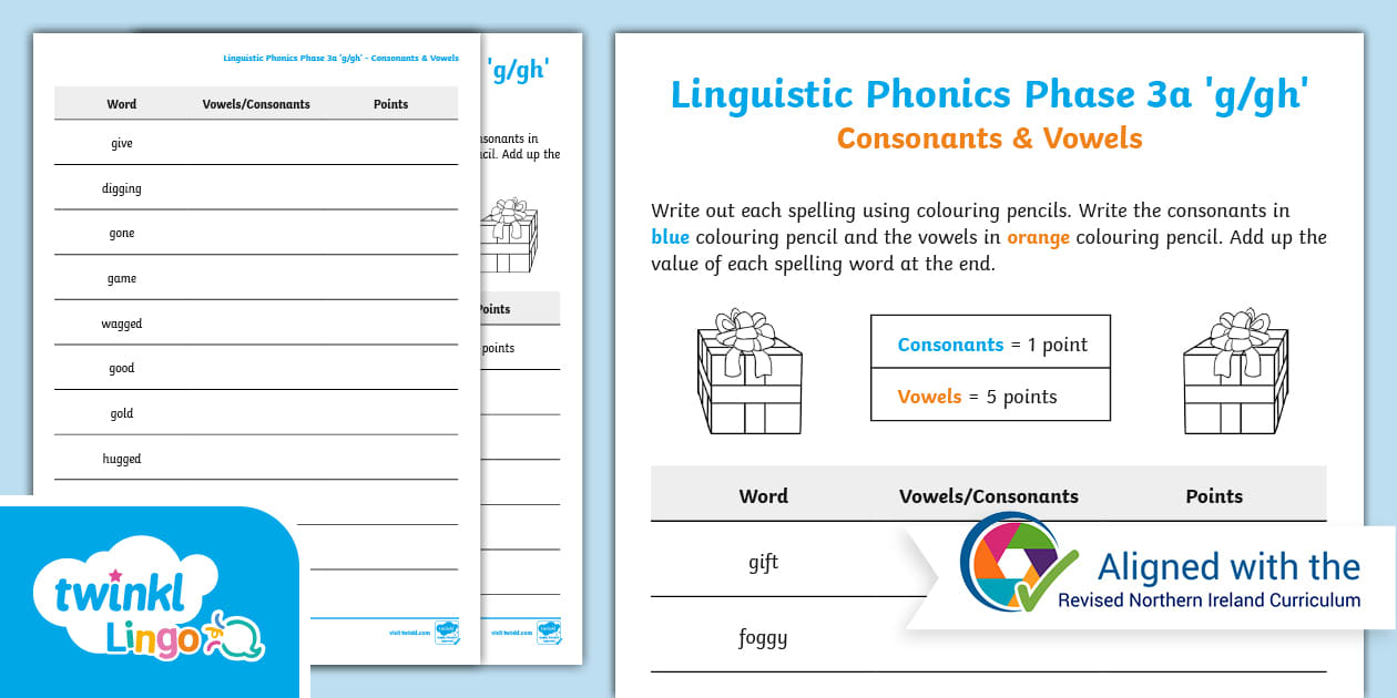 Linguistic Phonics Phase 3a 'g/gh' - Consonants & Vowels