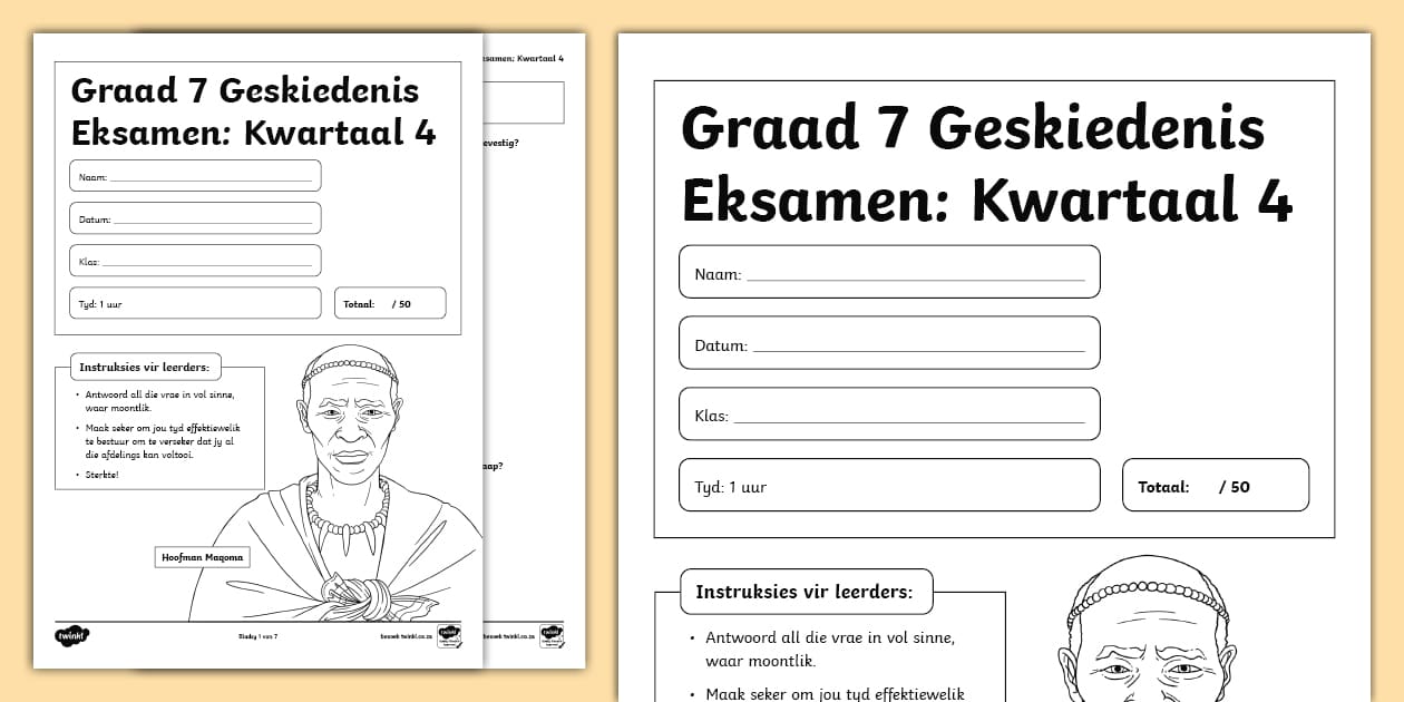 Graad 7 Geskiedenis Eksamen: Kwartaal 4 - Twinkl