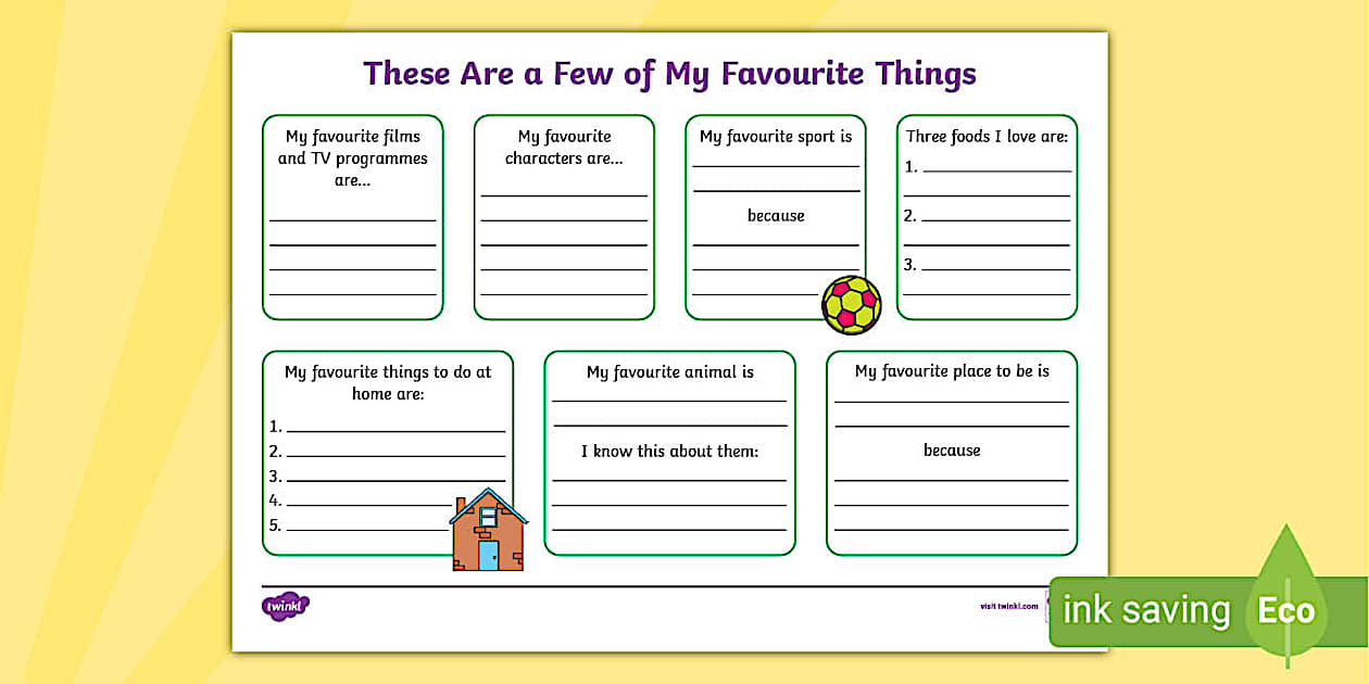KS1 These Are a Few of My Favorite Things Worksheet / Worksheet