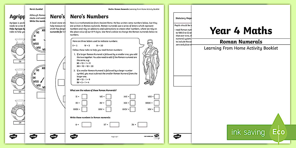 Roman Numerals Year 4 Maths Activity Booklet (teacher made)