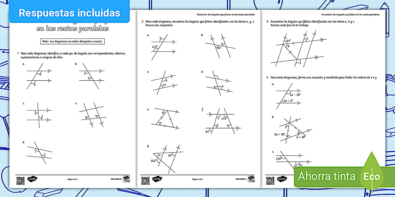 Ficha de actividad: Ángulos en líneas paralelas - Twinkl