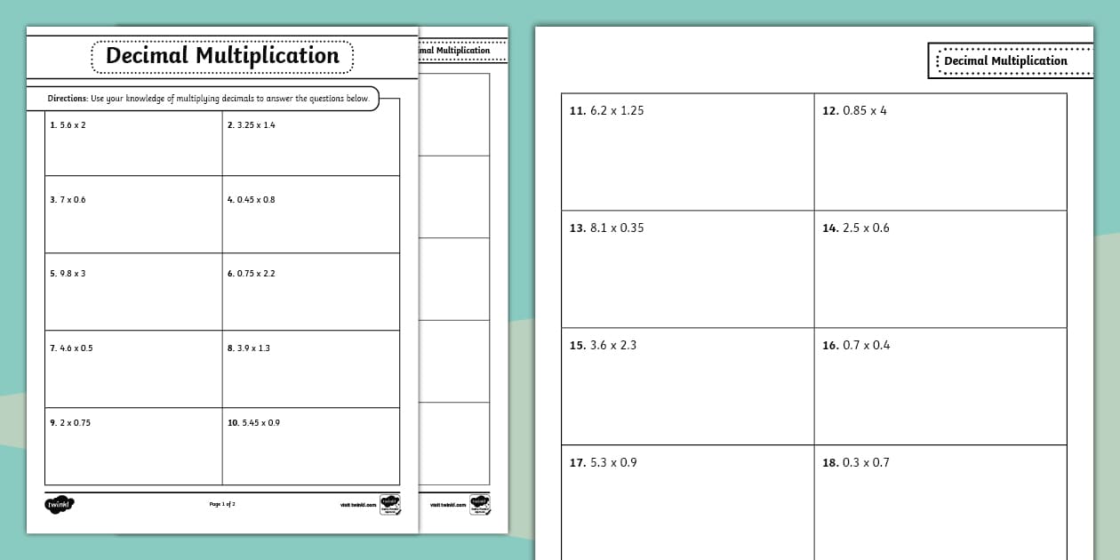 Middle School Basic Skills Decimal Multiplication Intervention Activity