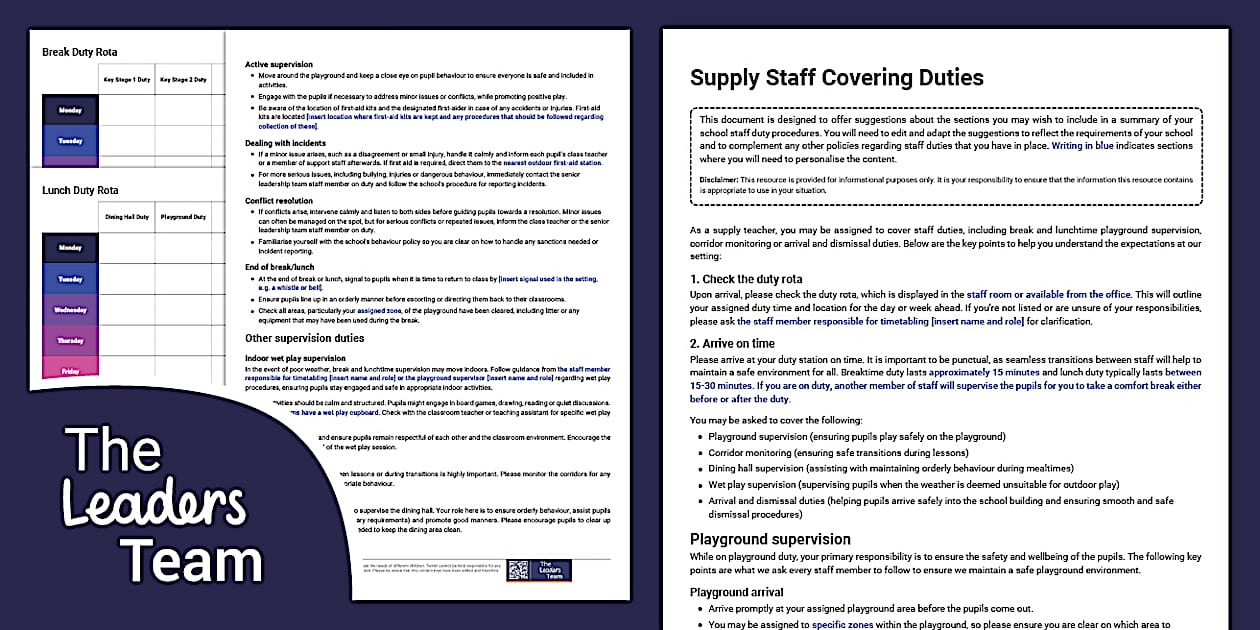Supply Staff Covering Duties - SLT (Teacher-Made) - Twinkl