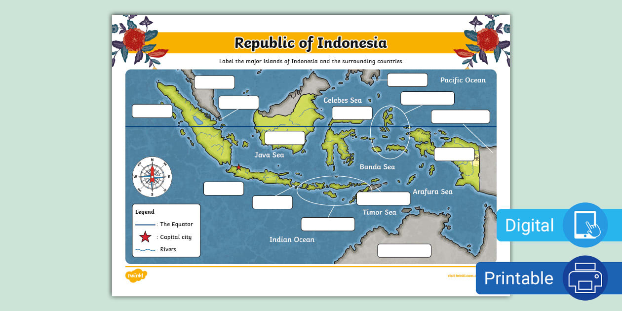 Indonesia Map Labelling Activity (Teacher-Made) - Twinkl