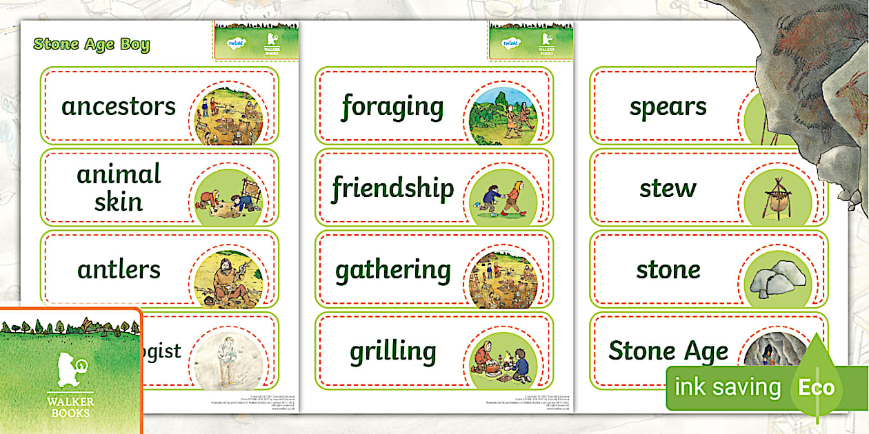 FREE! - Stone Age Boy Word Cards Ages 7-9 (teacher made)