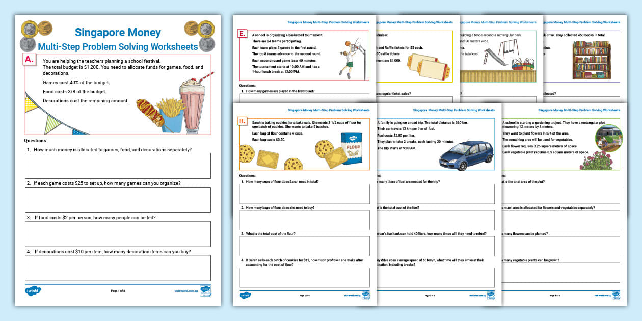 Singapore Money Problem-Solving Worksheets (Teacher-Made)