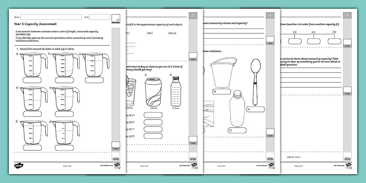 Year 5 Capacity Assessment Sheet (teacher made) - Twinkl