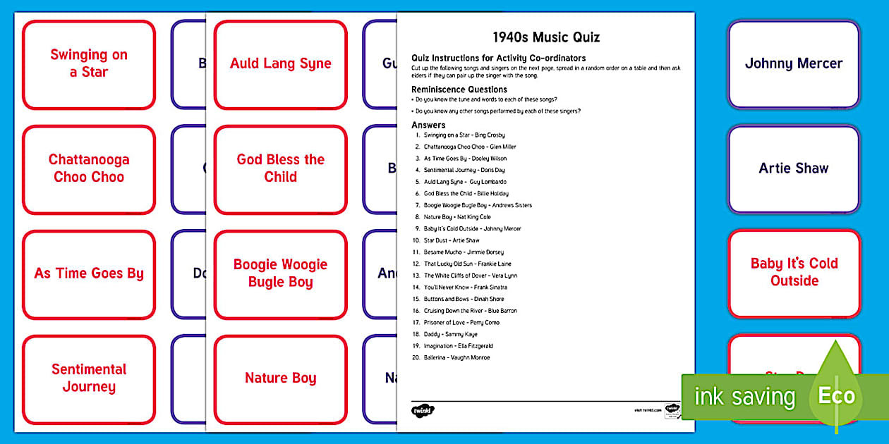 1940s Music Quiz Matching Cards (teacher made) - Twinkl