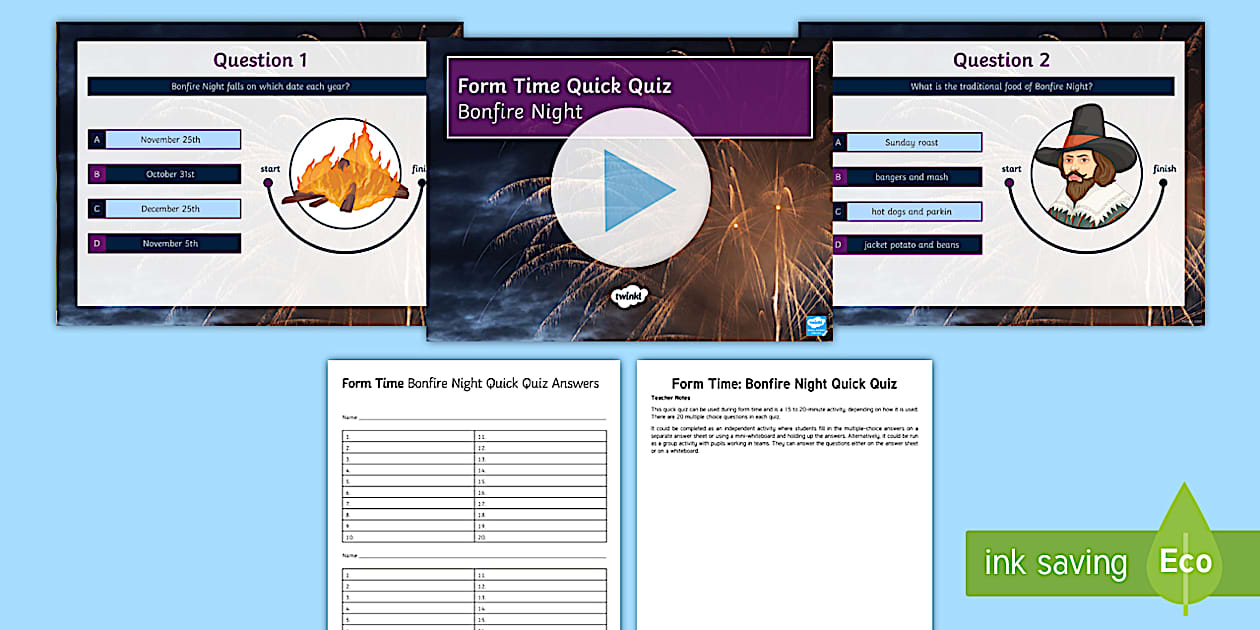 Form Time Quick Bonfire Night Quiz (teacher made) - Twinkl