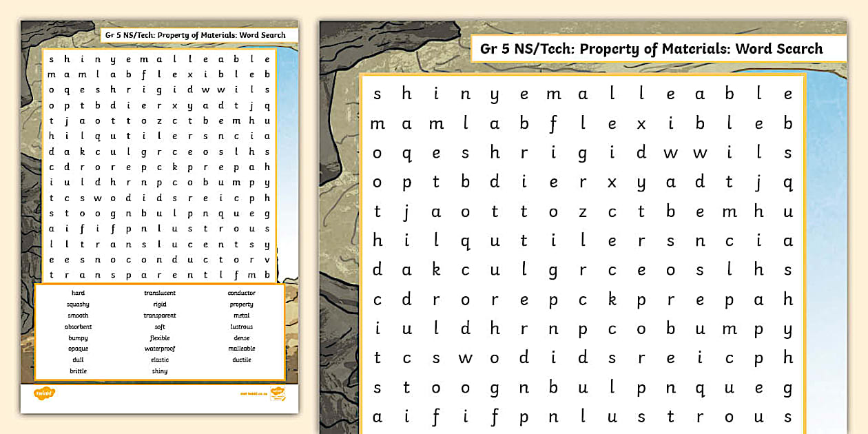 Gr 5 NS/Tech: Properties of Materials Word Search - Twinkl