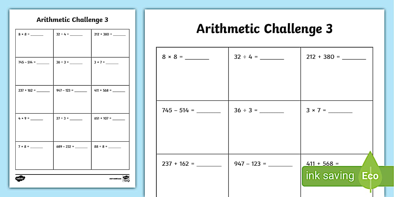 👉 Year 3 Arithmetic Challenge 3 (teacher made) - Twinkl