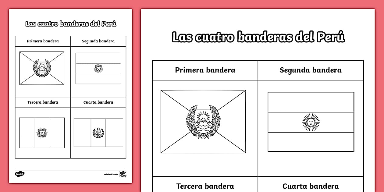 Ficha: Las 4 banderas del Perú para colorear | Twinkl Perú