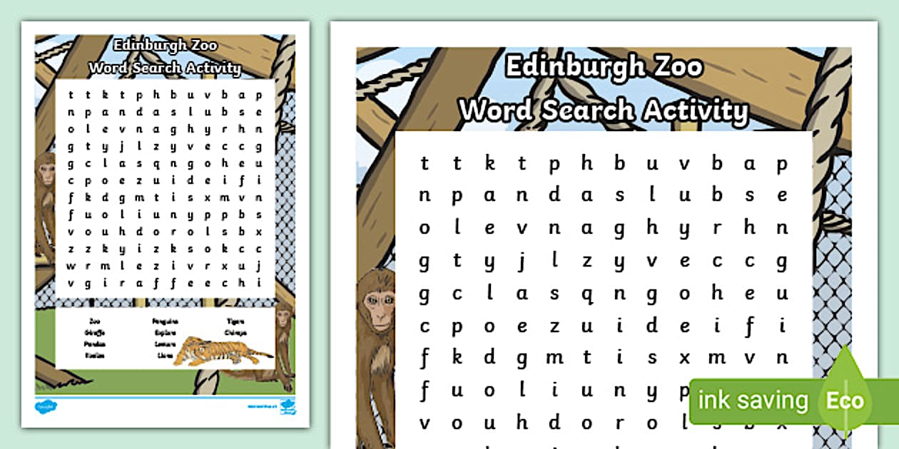 Edinburgh Zoo Word Search – Animal Vocabulary for Kids
