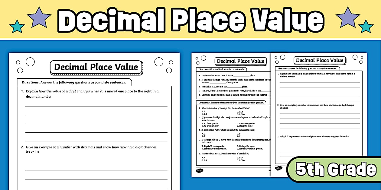 Fifth Grade Decimal Place Value Worksheet