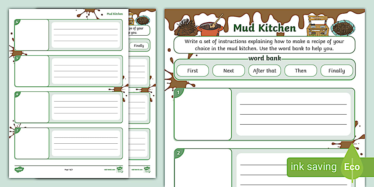 Mud Kitchen Instruction Writing Template (teacher made)