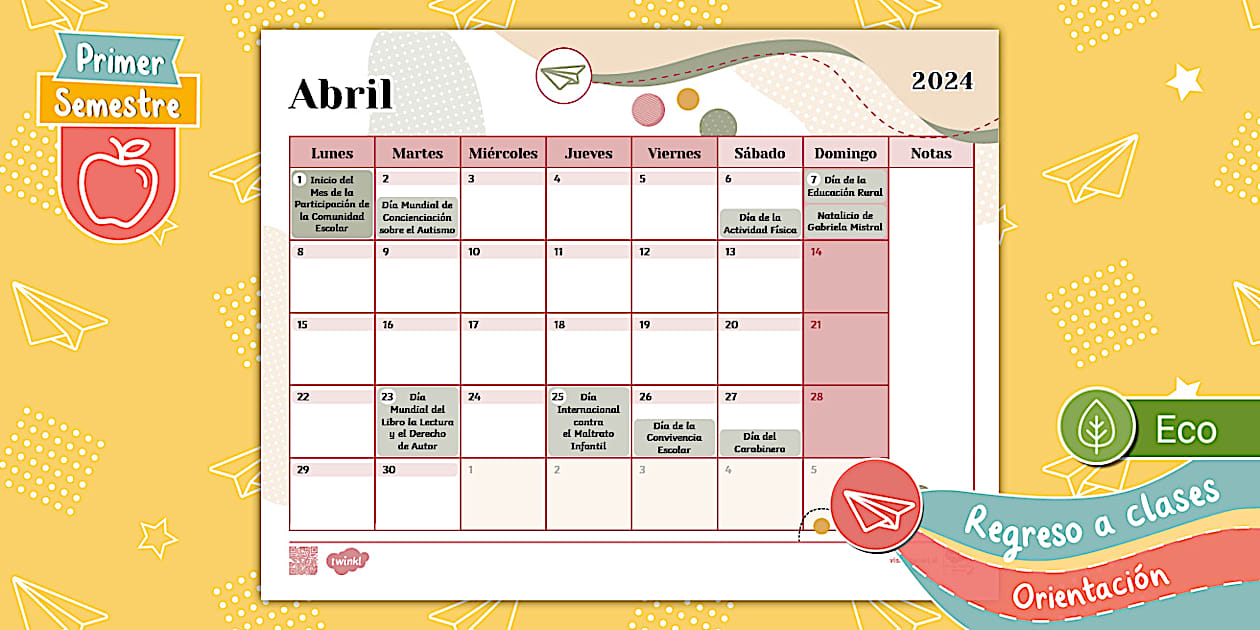 Calendario | Abril 2024 | Gratis | Imprimible - Twinkl