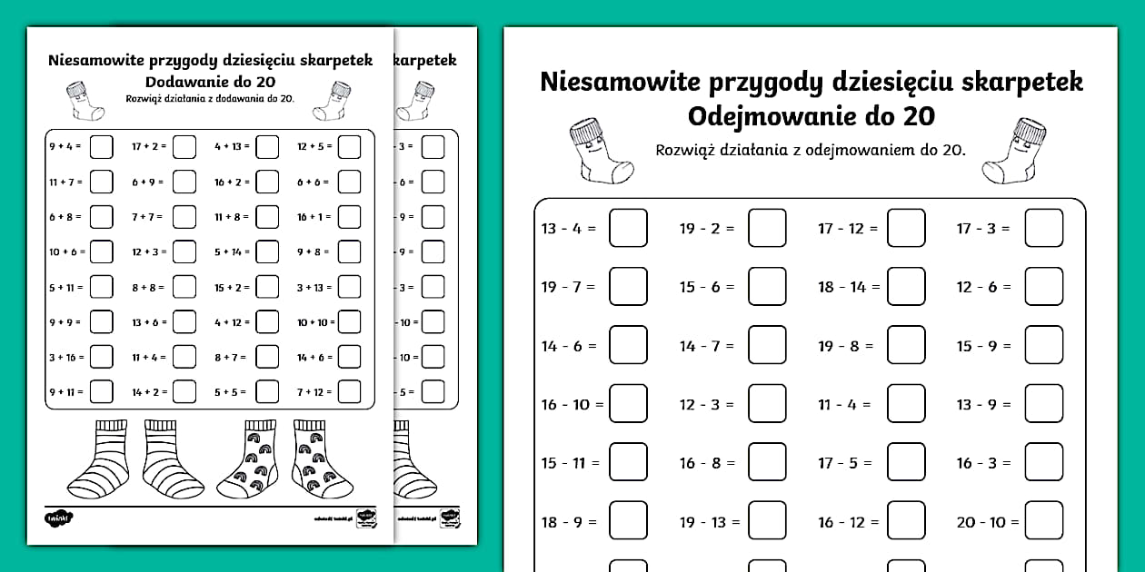 * NEW * Dodawanie i odejmowanie do 20 | Przygody 10 skarpetek