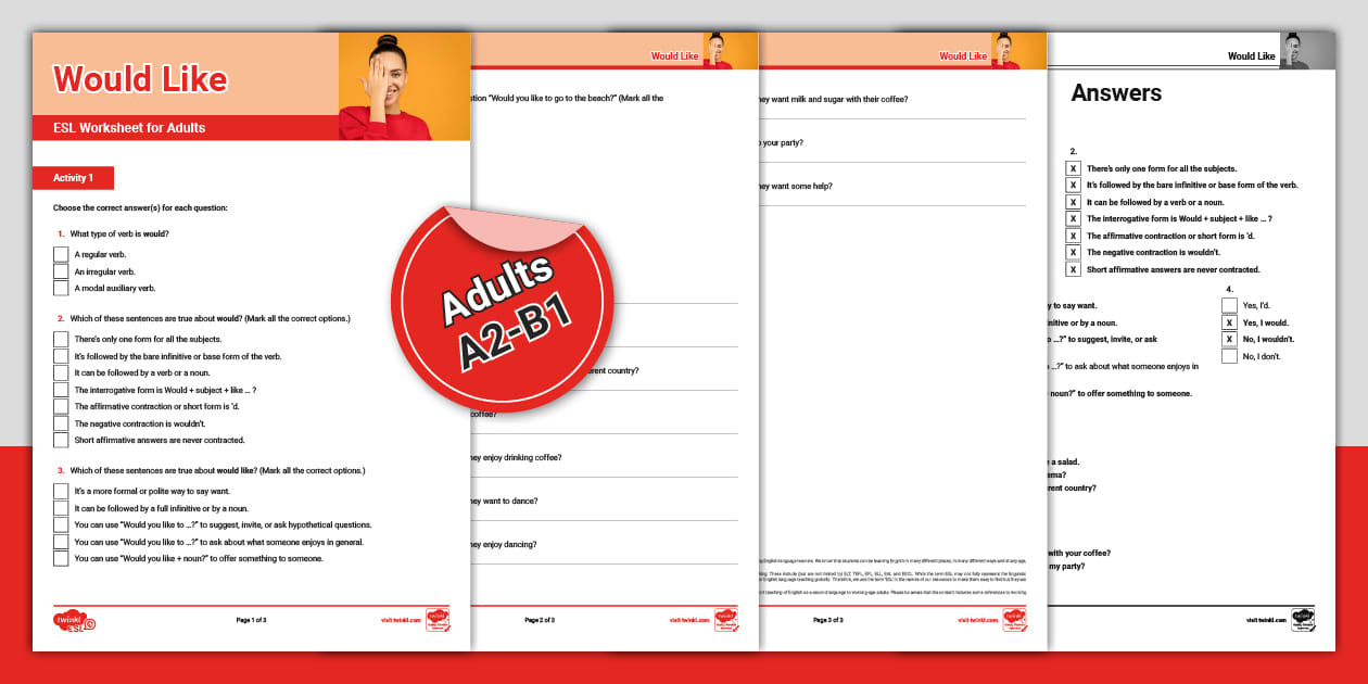 ESL Would Like Activity Sheet [Adults, A2-B1] (teacher made)