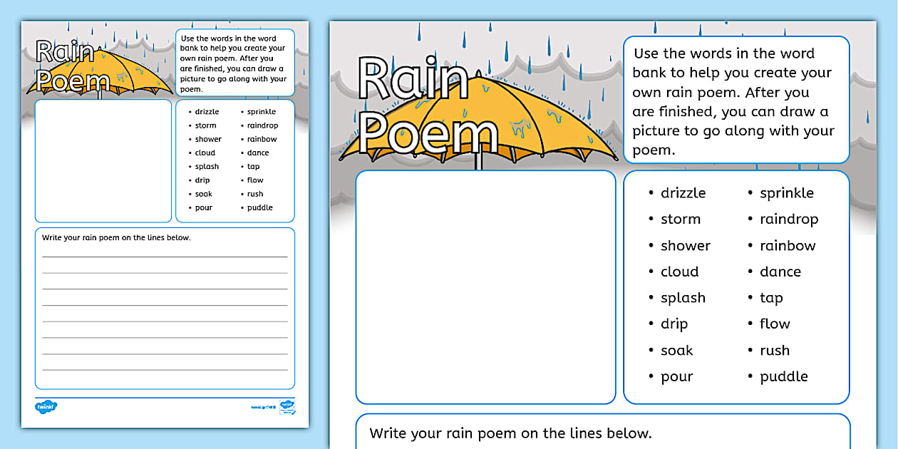 Rain Poem Writing Template (teacher made) - Twinkl