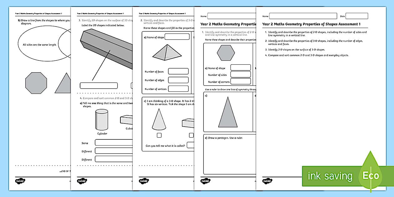 Year 2 Maths Geometry Properties of Shapes Assessment 1 Assessment Test