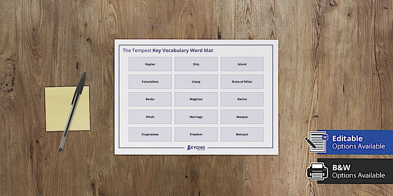 KS3 The Tempest Key Vocabulary Word Mat (teacher made)