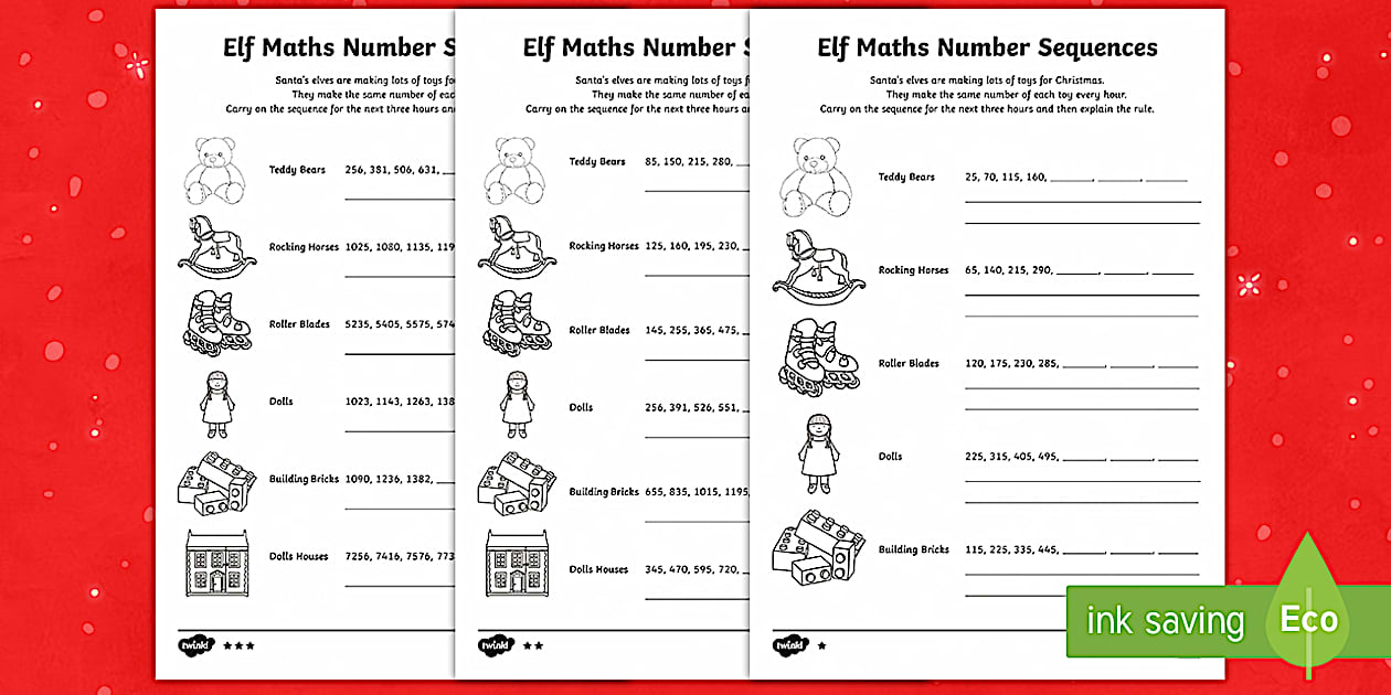 Elf Number Sequences Differentiated Worksheet / Worksheets
