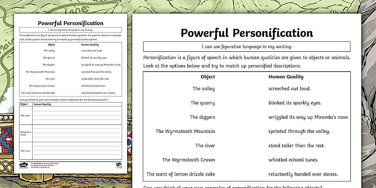 Editable The Wyrmstooth Crown Powerful Personification Writing Worksheet