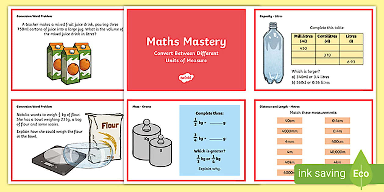 Year 5 Measurement Converting Measures Maths Mastery Challenge Cards